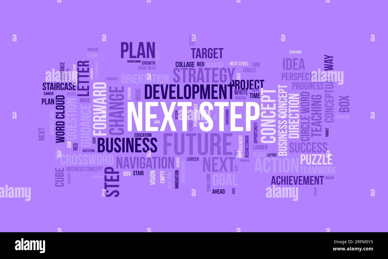 Word cloud background concept for Next Step. Future vision strategy for ...
