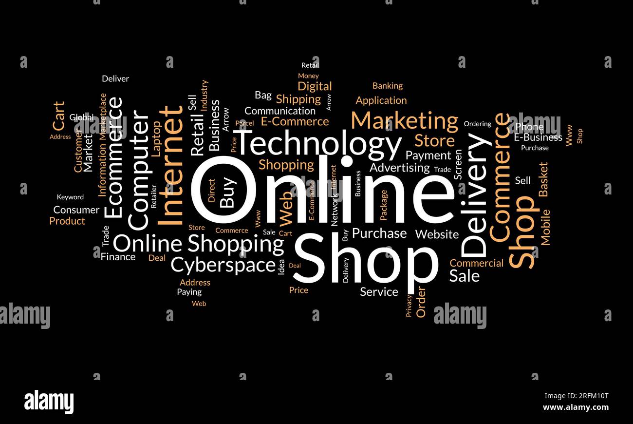 Word cloud background concept for Online shop. Growth your retail or e ...