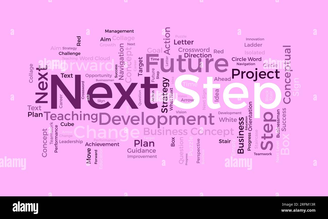Word cloud background concept for Next Step. Future vision strategy for ...