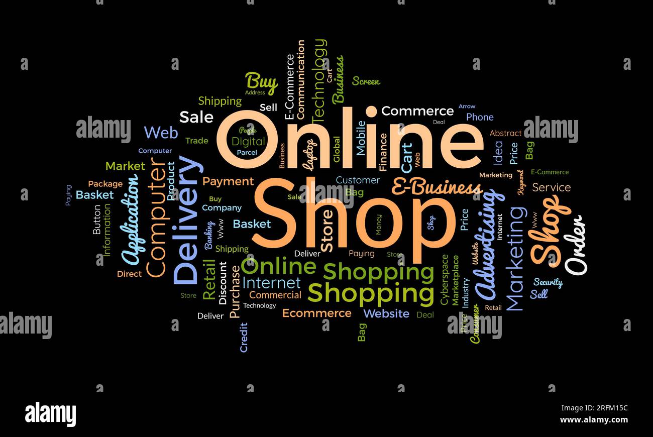 Word cloud background concept for Online shop. Growth your retail or e ...