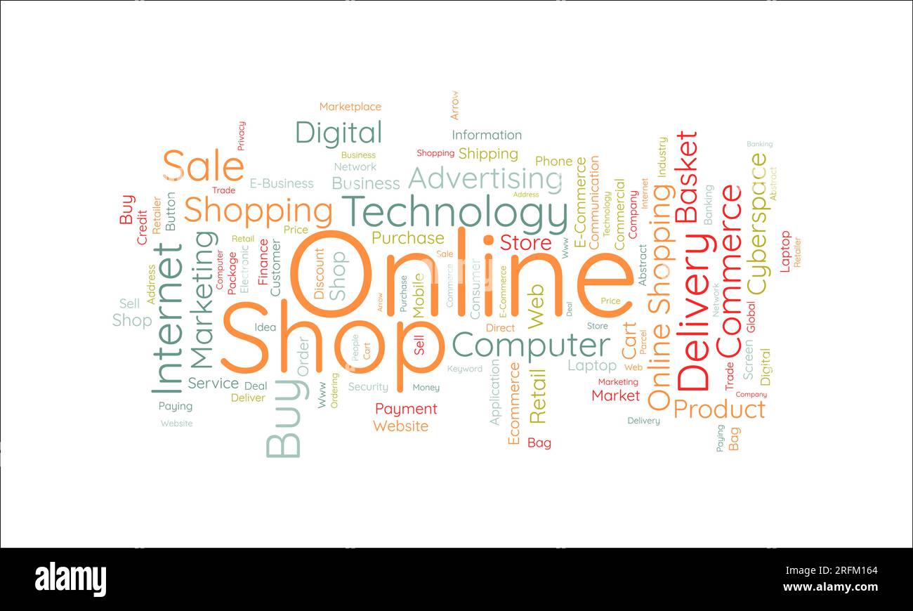 Word cloud background concept for Online shop. Growth your retail or e ...