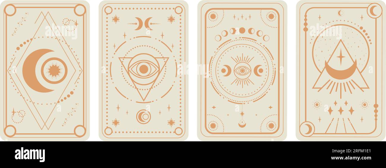 Tarot cards set on white background. Crescent, stars and magical eyes ...