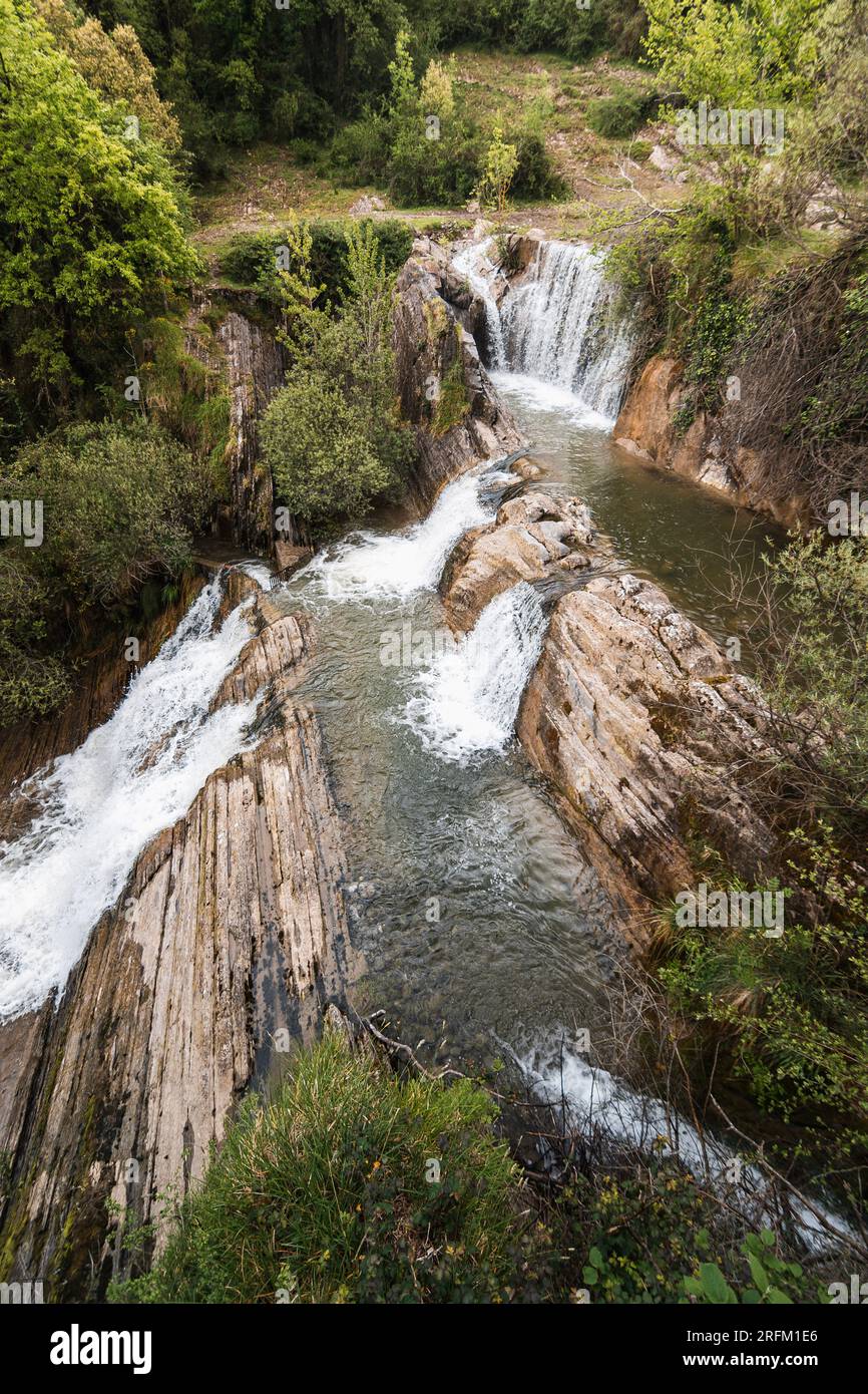 Beautiful waterfalls surrounded by green on the Nervion river, in ...