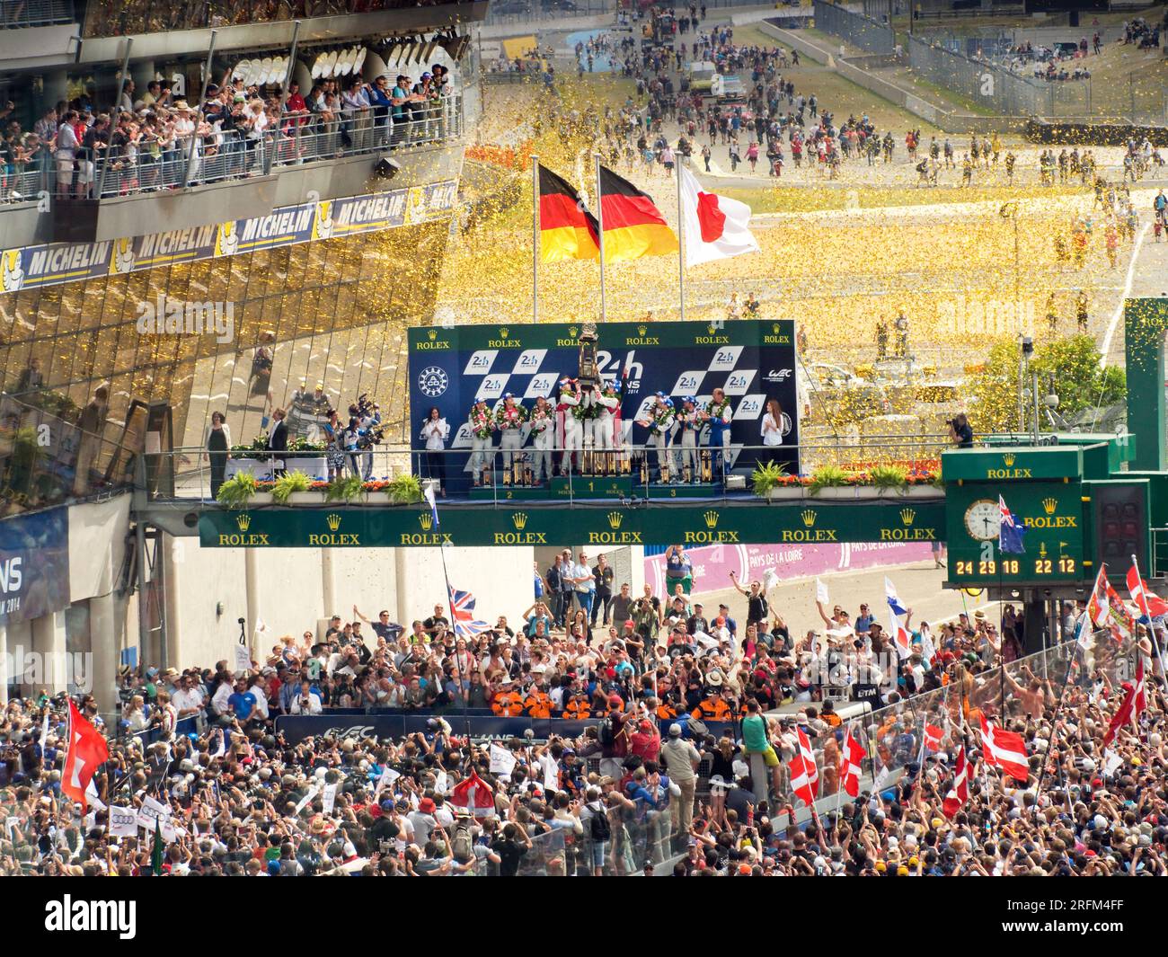 Finish of 2014 Le Mans 24 hour race/ Podium celebrations Stock Photo ...