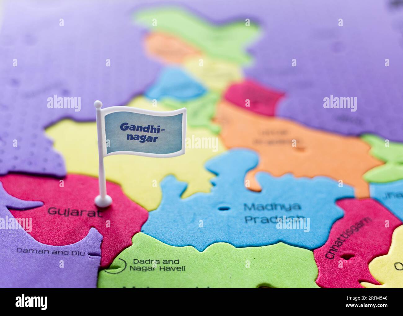 Selective focus on Gandhinagar - the capital city of Gujarat on an ...