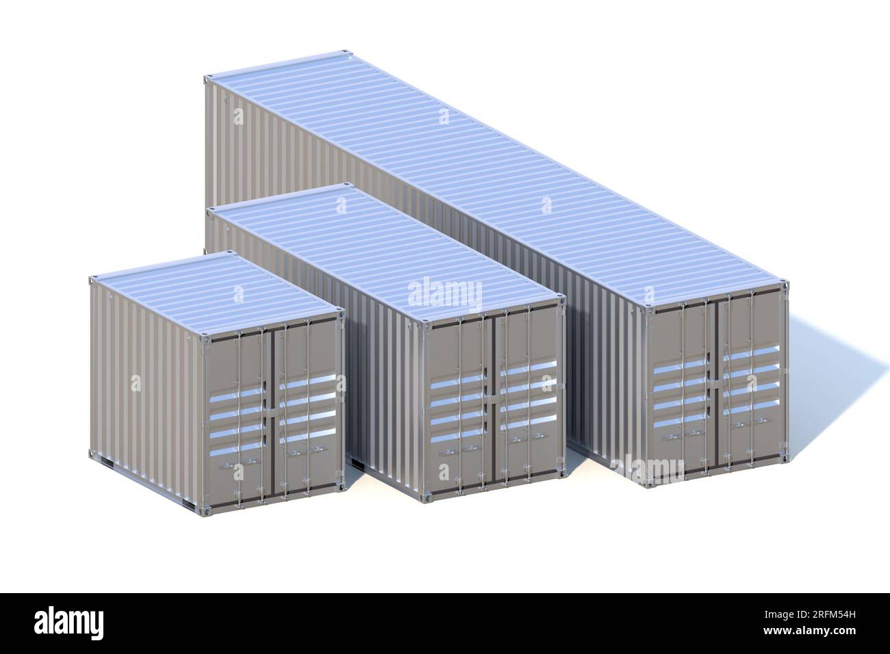 Set of 3 ship cargo containers 10 20 40 feet length. Grey freight box ...