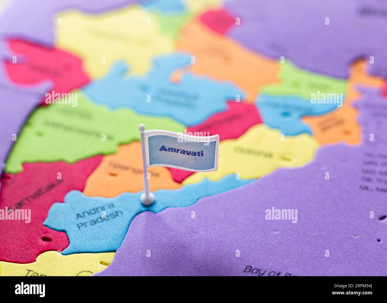 Selective focus on Amaravati - the capital city of Andhra Pradesh on an ...