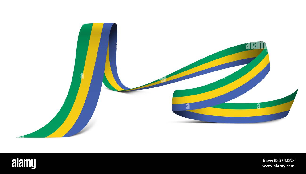 3D illustration. Flag of Gabon on a fabric ribbon background Stock ...