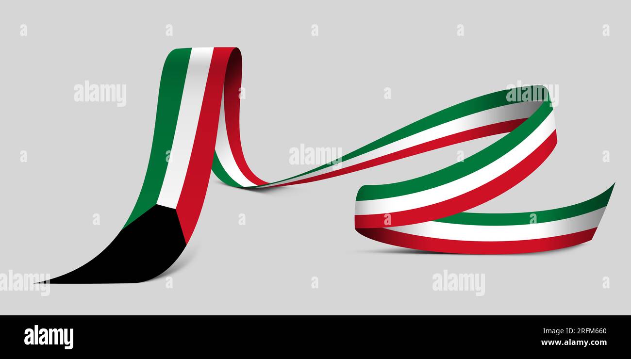 3D illustration. Flag of Kuwait on a fabric ribbon background Stock ...
