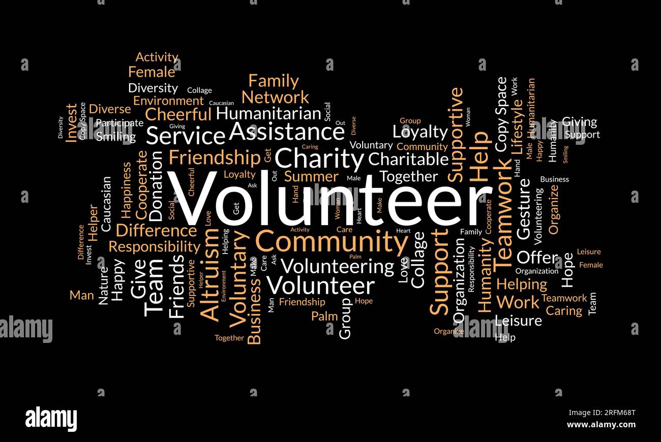 Word cloud background concept for volunteer. Charity support, community ...