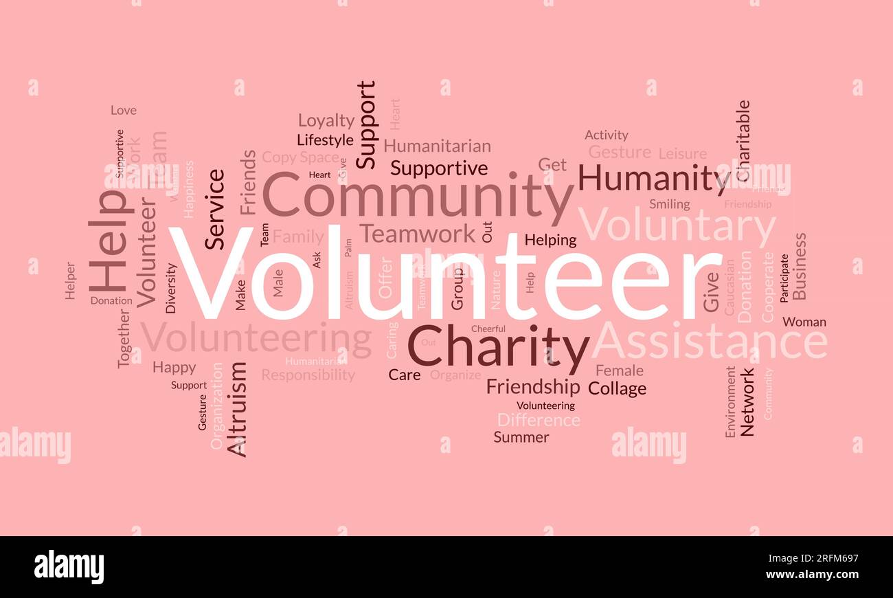 Word cloud background concept for volunteer. Charity support, community ...