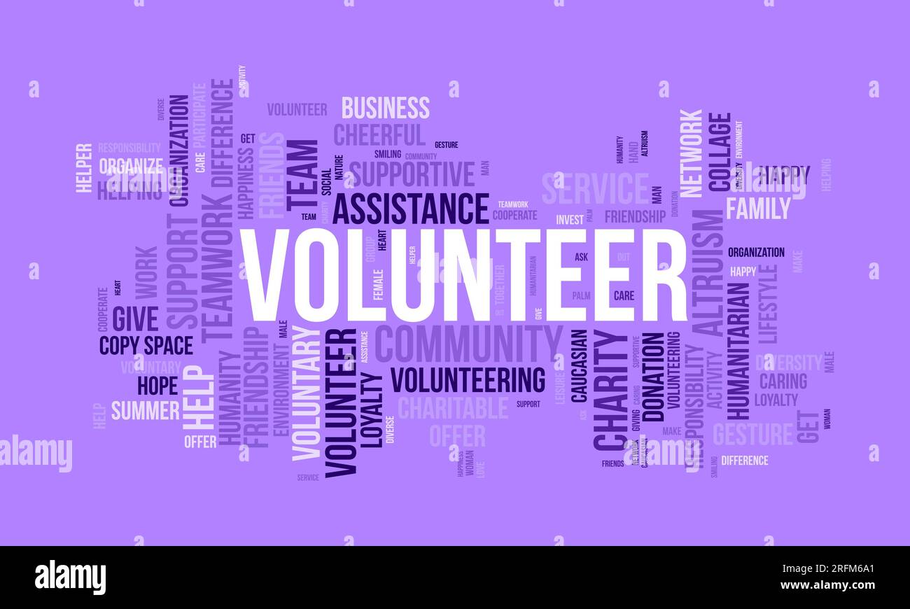 Word cloud background concept for volunteer. Charity support, community ...
