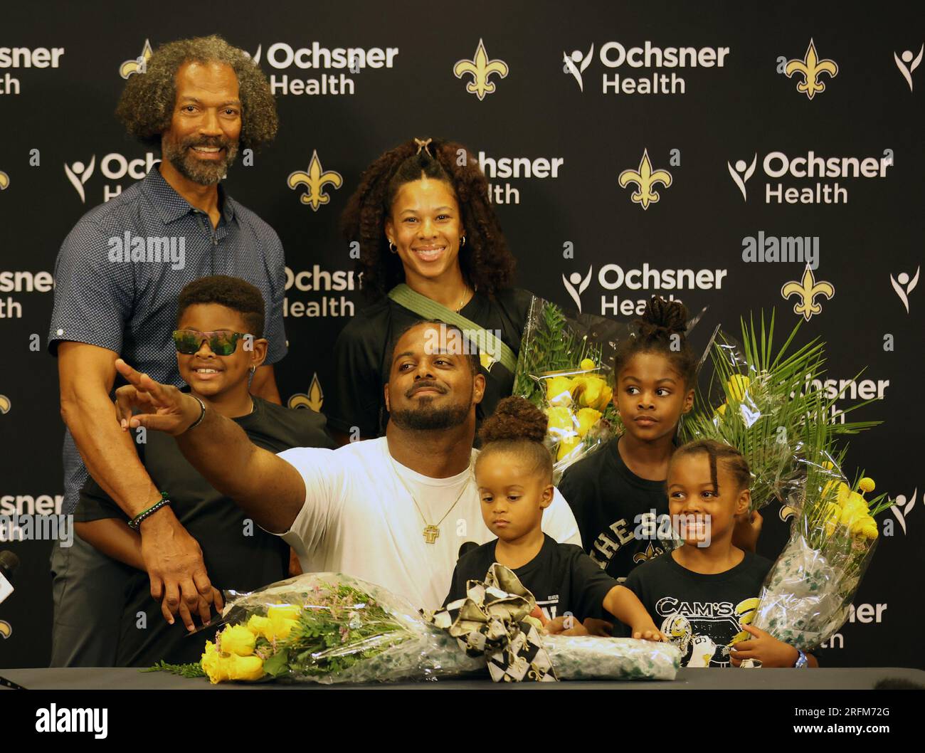 Metairie, USA. 04th Aug, 2023. Defensive end Cam Jordan poses with his ...