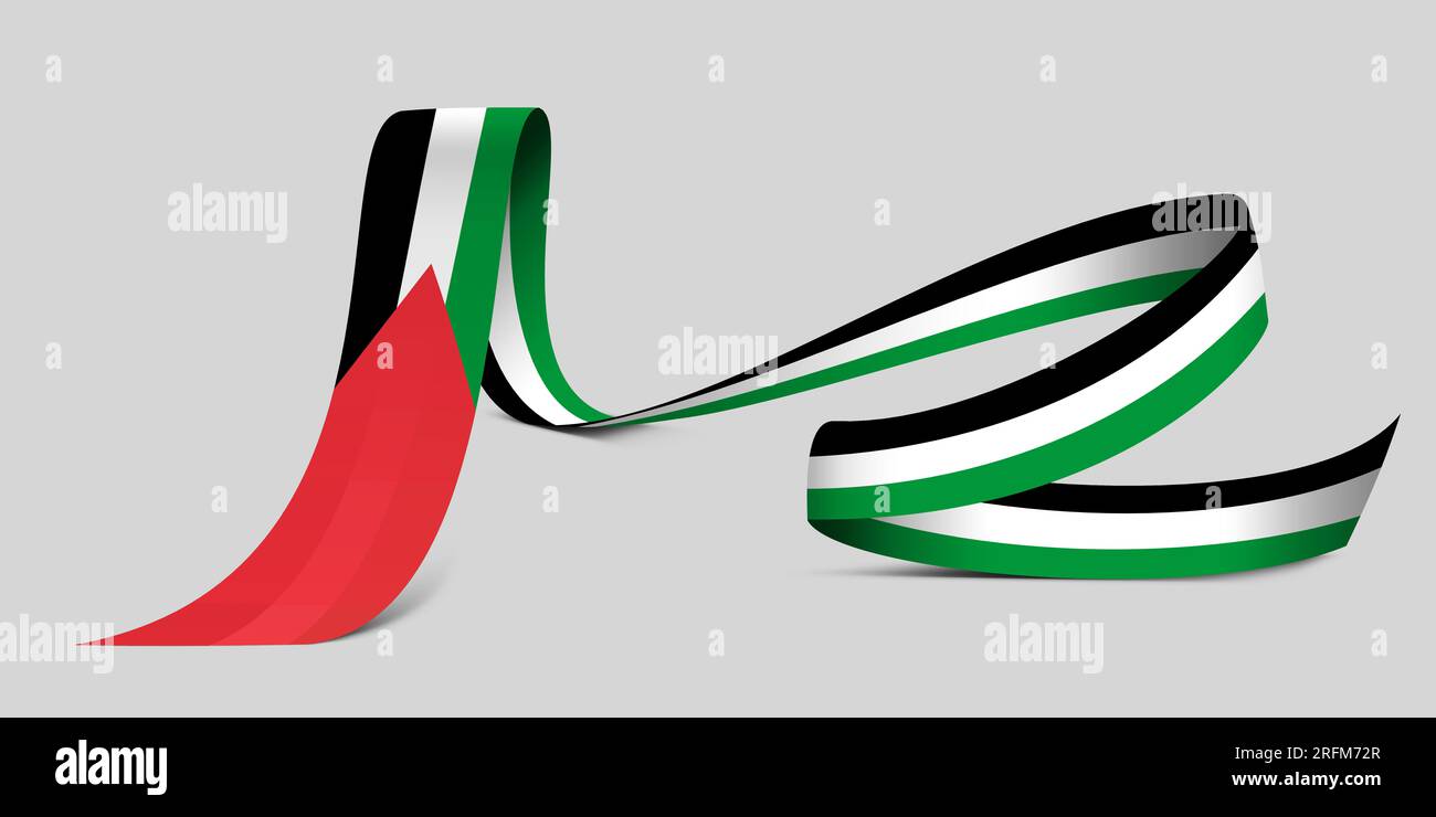 3D illustration. Flag of Palestine on a fabric ribbon background Stock ...