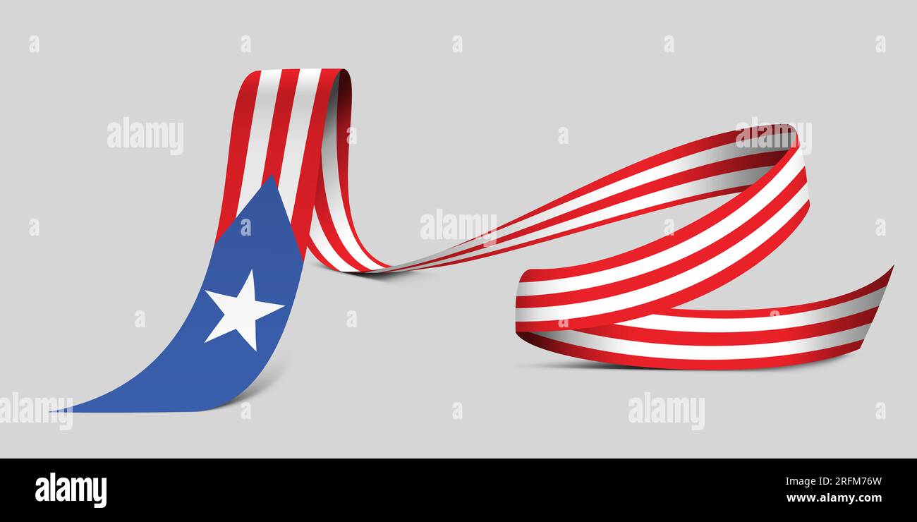 3D illustration. Flag of Puerto Rico on a fabric ribbon background ...