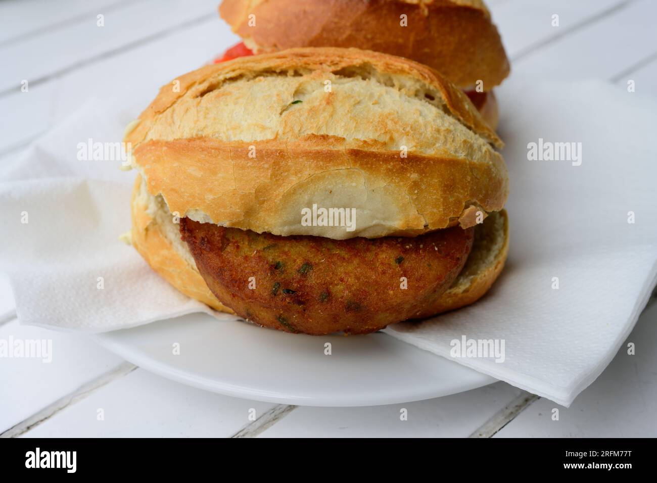 Fish Cake Sandwich or Bun Fischbroetchen mit Fischfrikadelle in Hamburg ...
