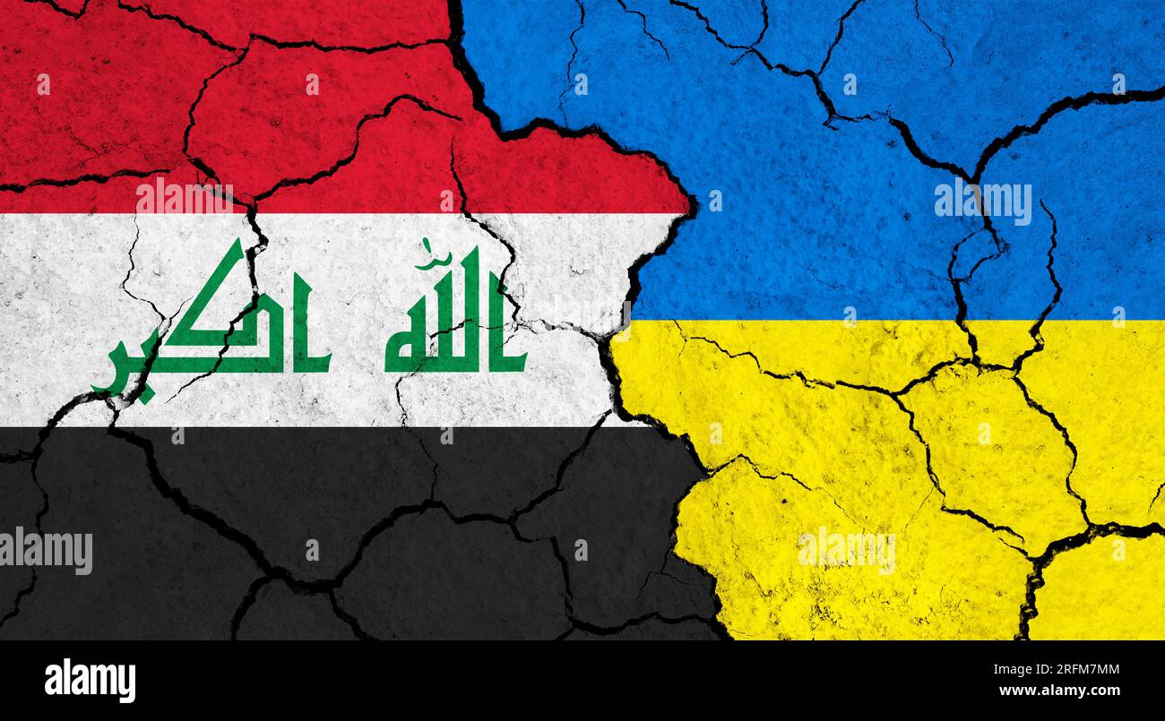 Flags of Iraq and Ukraine on cracked surface - politics, relationship ...