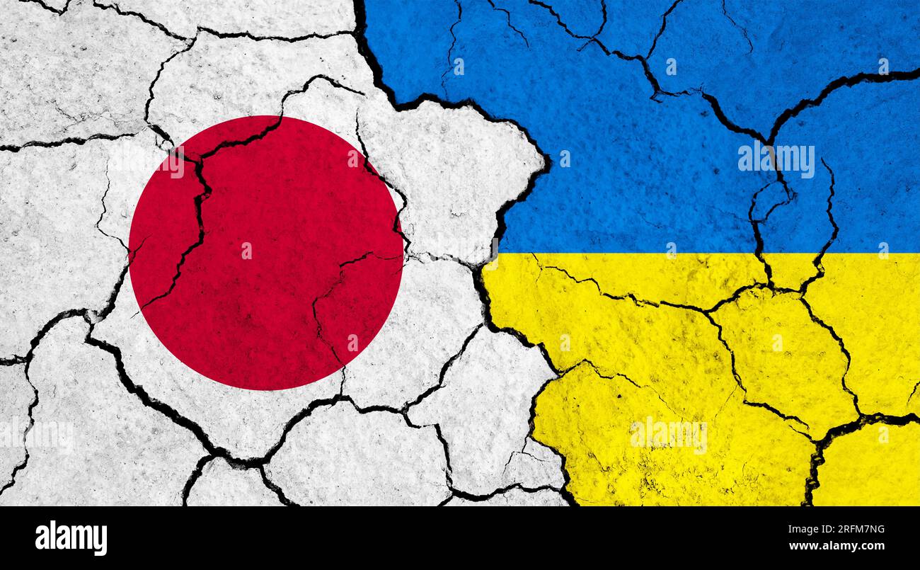 Flags of Japan and Ukraine on cracked surface - politics, relationship ...