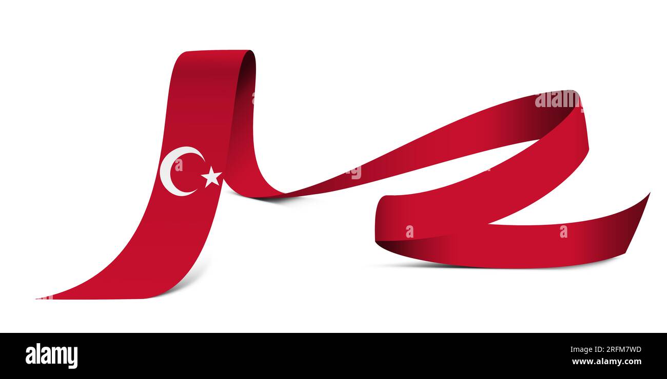 3D illustration. Flag of Turkiye on a fabric ribbon background Stock ...