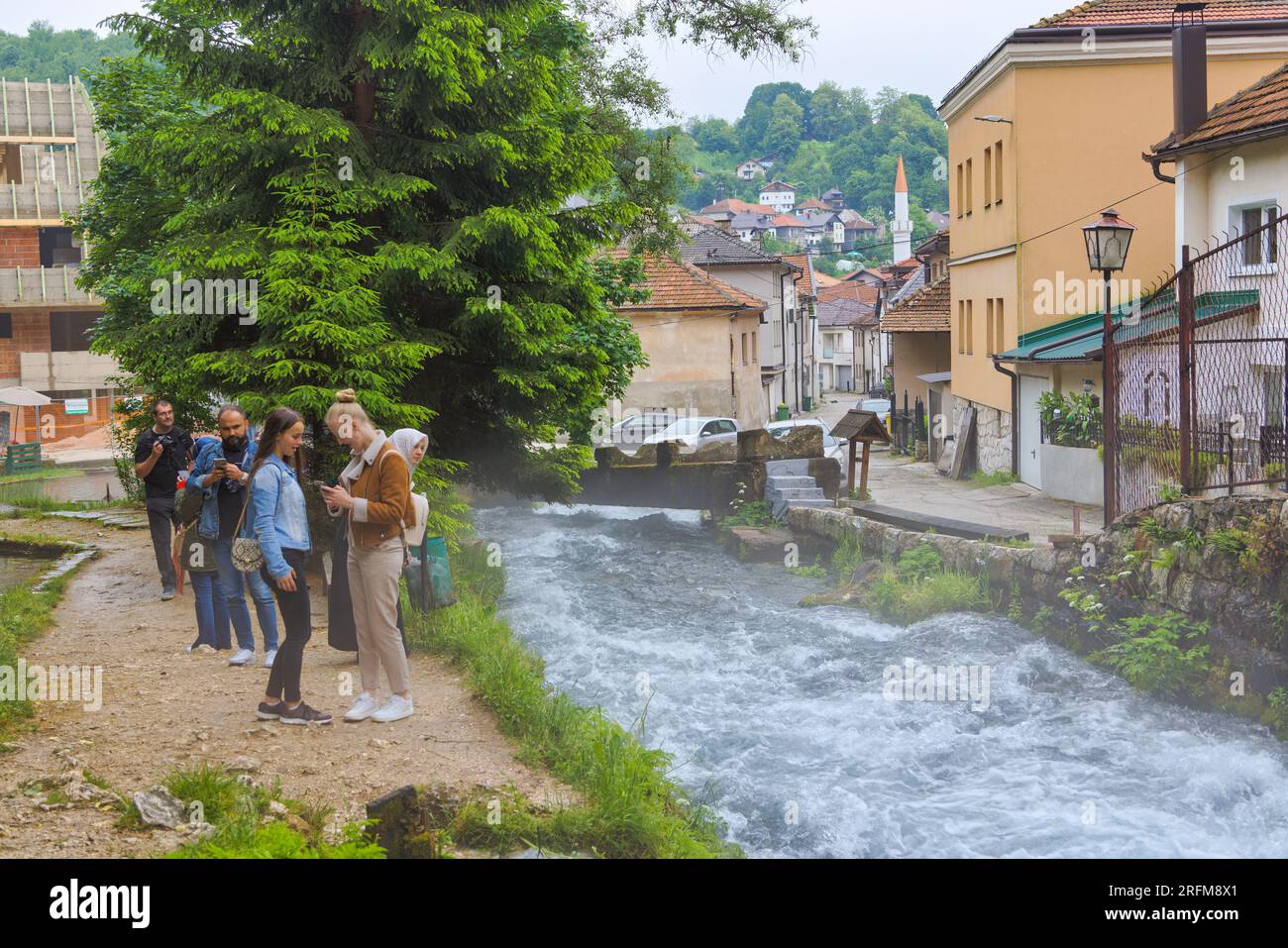Visitors at the Iconic Blue Water Spring in Travnik, Bosnia and ...
