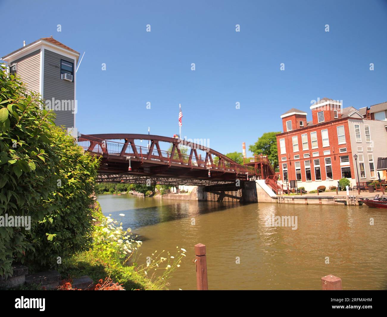 Scenes along the Erie Canal in Fairport, New York with canal boats and ...