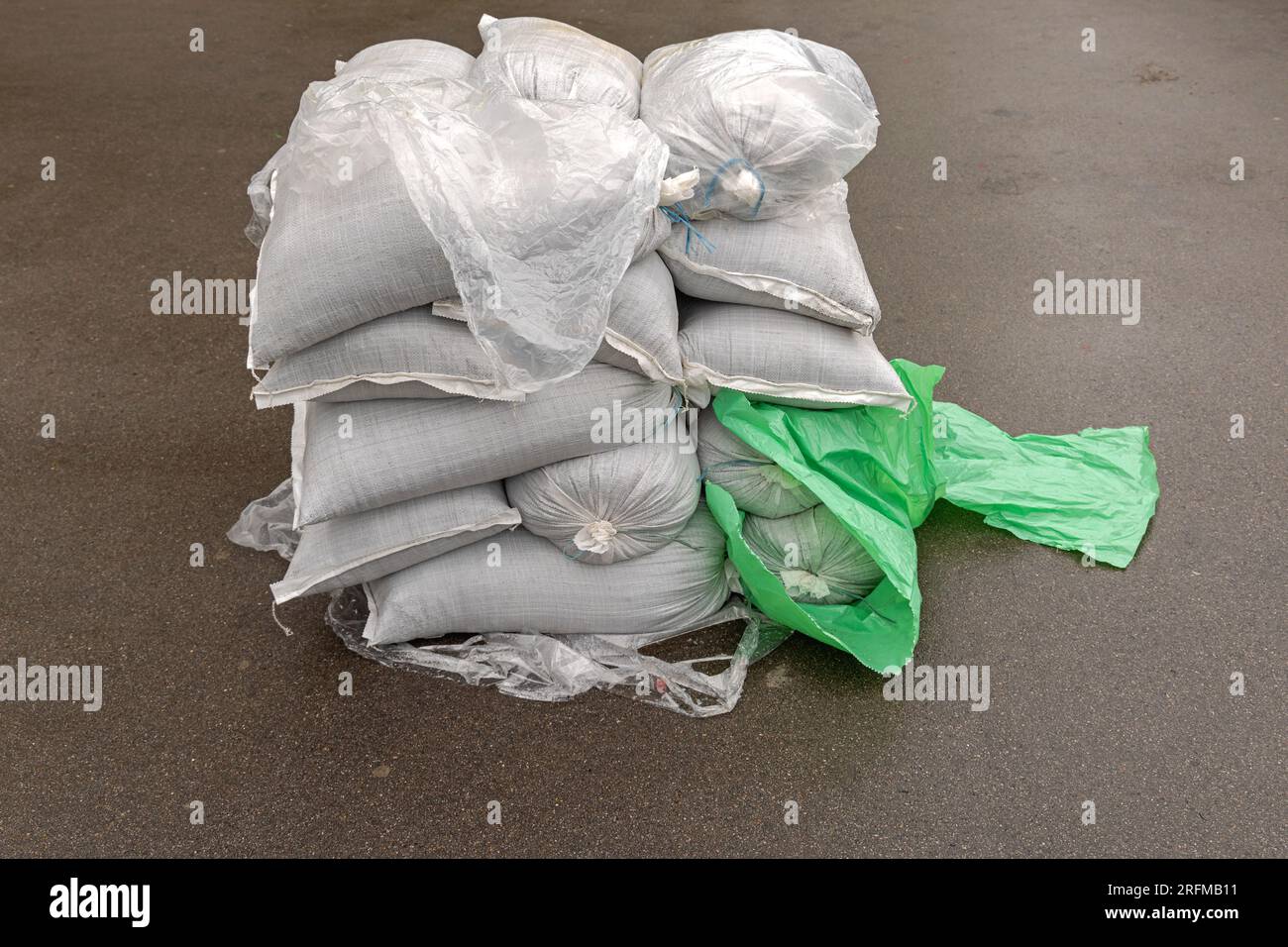 Stack of Sacks With Bulk Material Storage at Street Stock Photo - Alamy