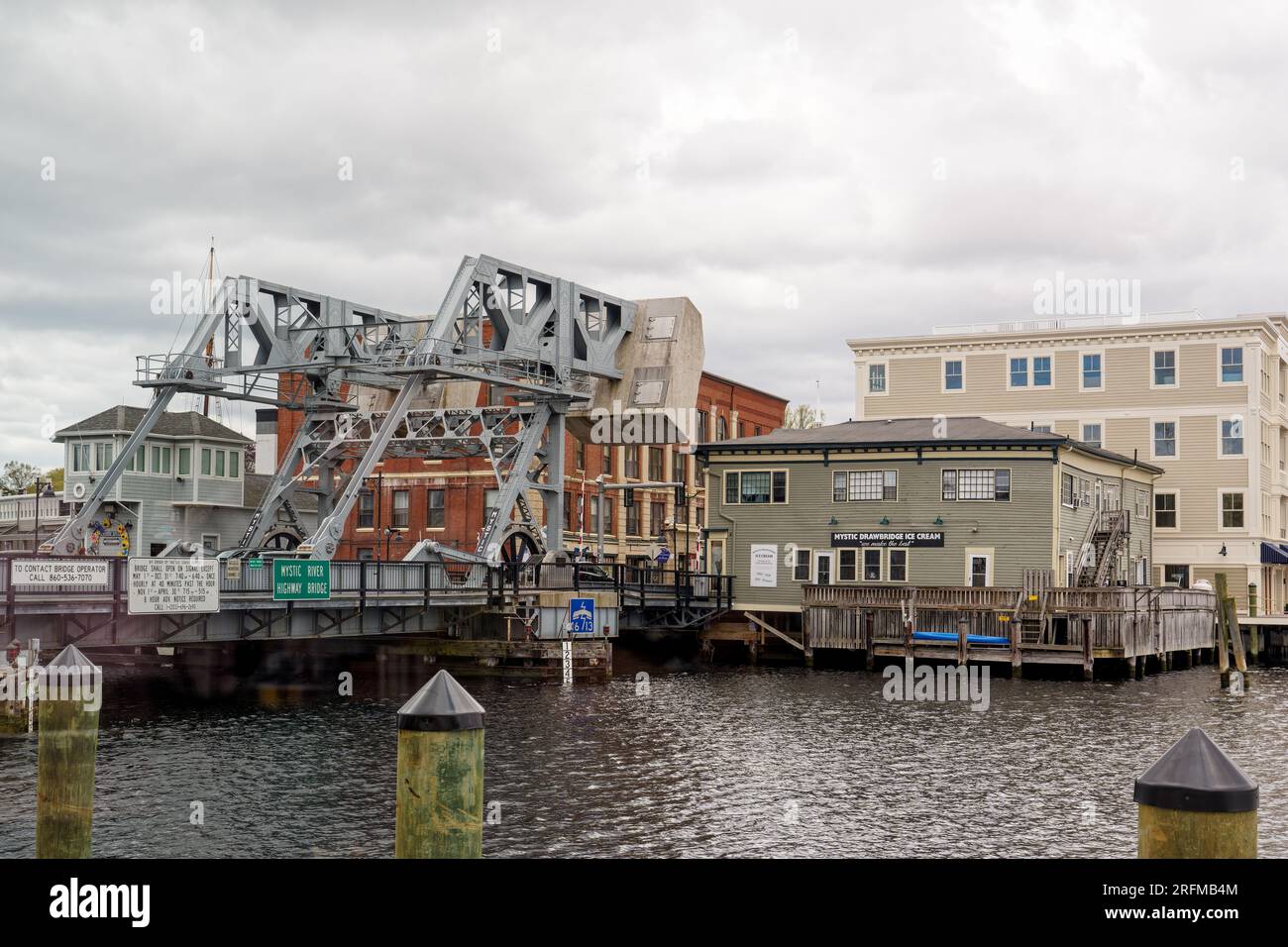 Mystic, CT - May 4, 2023: View of the Mystic River Bascule Bridge from ...