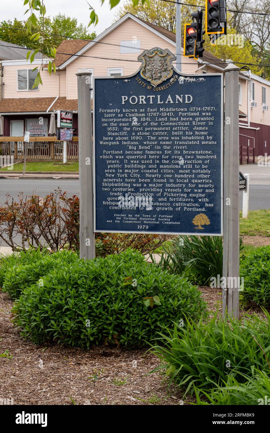 Portland, CT - May 4, 2023: Sign with the story of Portland formerly ...