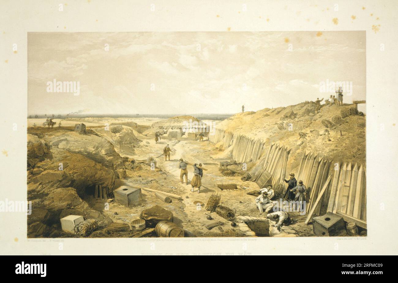 Ditch of the Bastion du Mât by William Simpson. View of the earthworks ...