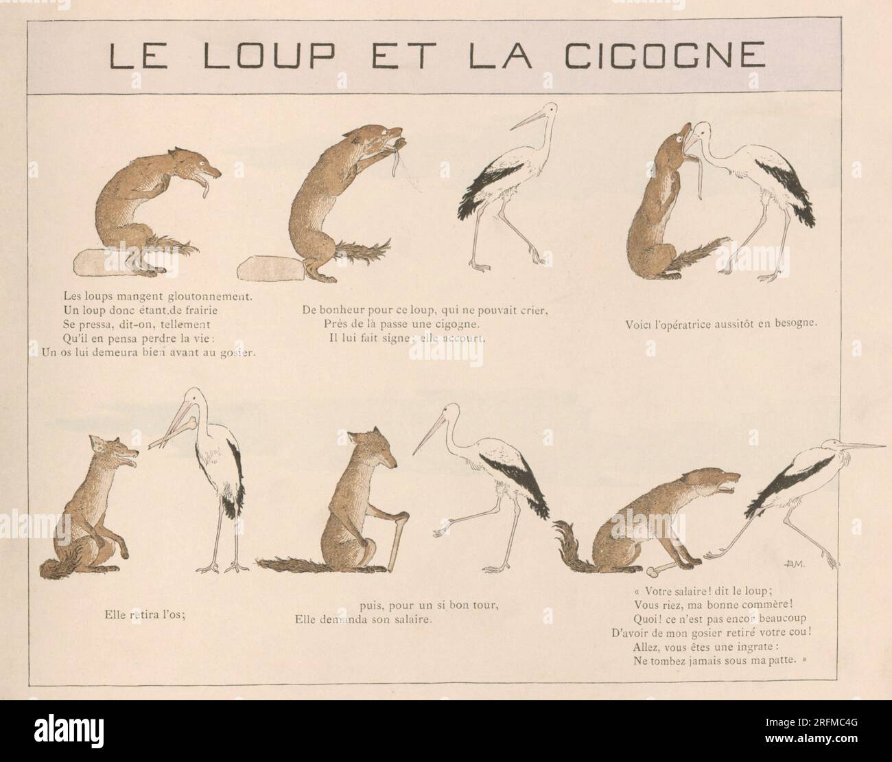 The Wolf and the Stork. Plate illustrated by Louis-Maurice Boutet de ...