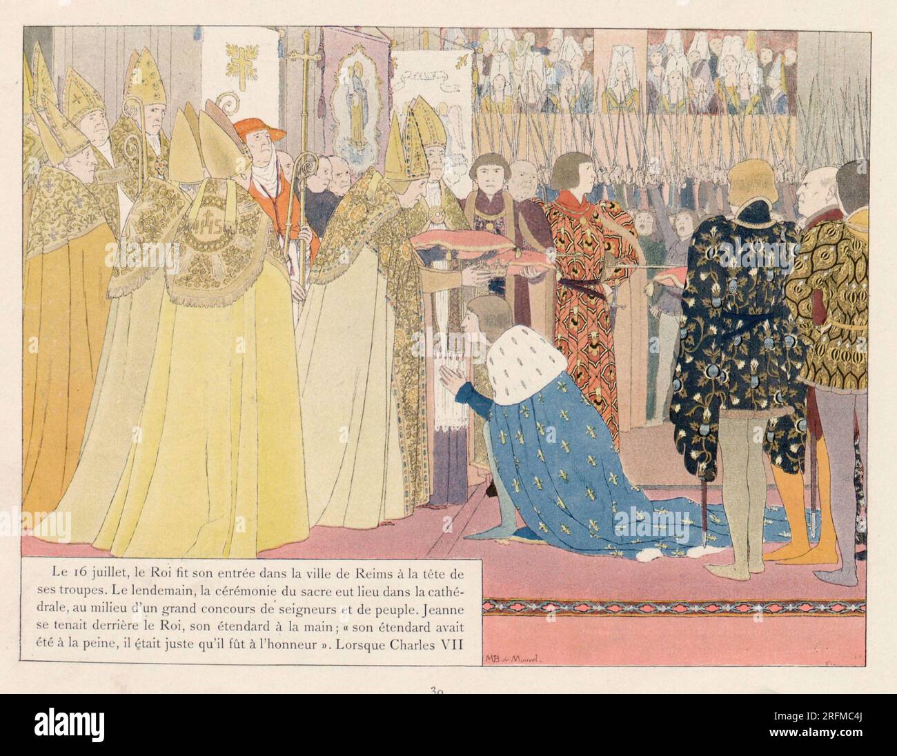 Coronation ceremony of Charles VII in Reims cathedral. Illustration ...