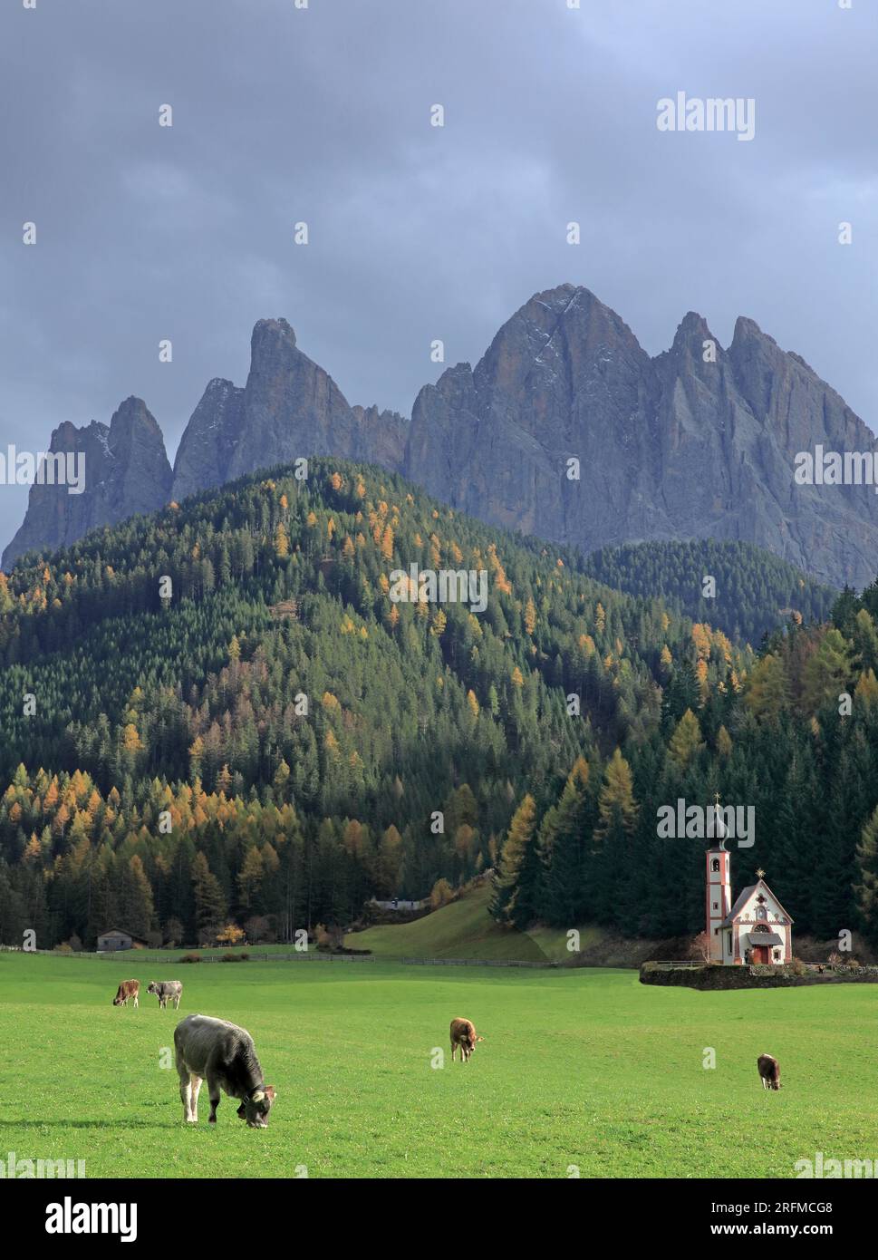 Italy, Santa Maddalena,St Johann chapel, Dolomites, Chiesetta di San ...