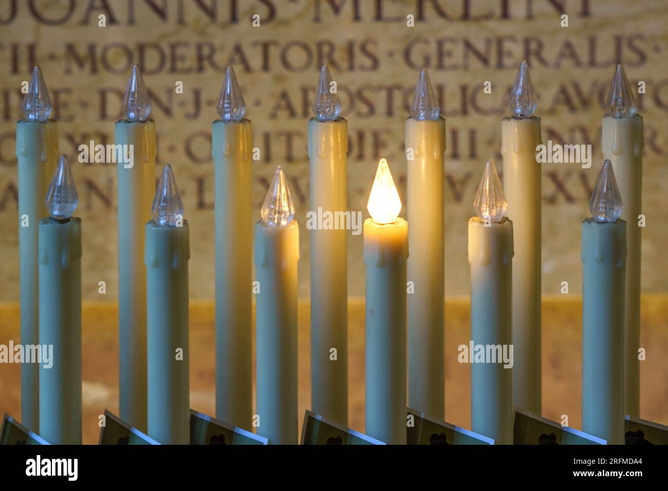 Italy, Rome, Church of Santa Maria in Trivio, electric altar candles ...