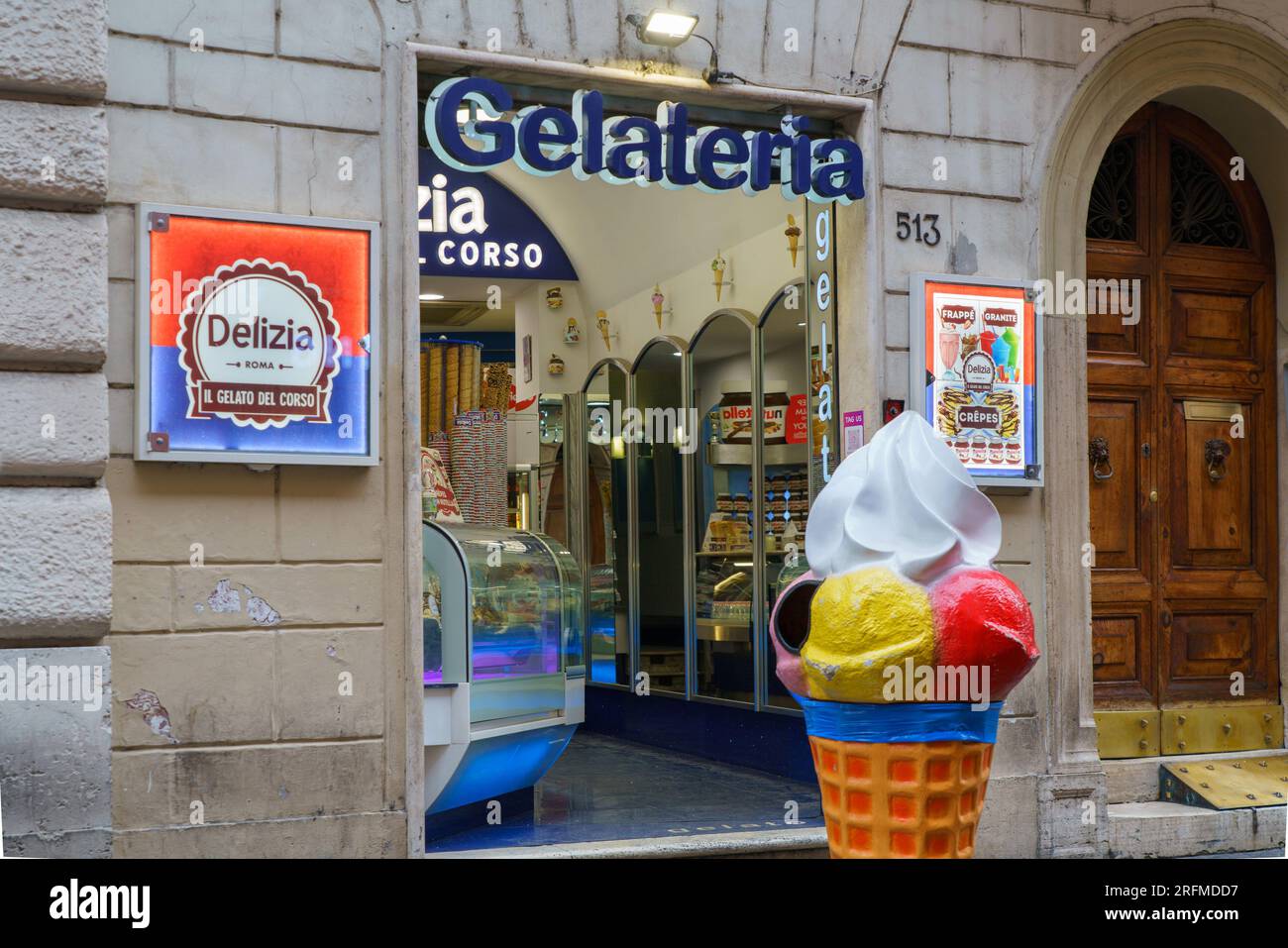 Italy, Rome, Latium, Via del Corso, gelateria, ice cream cone Stock ...