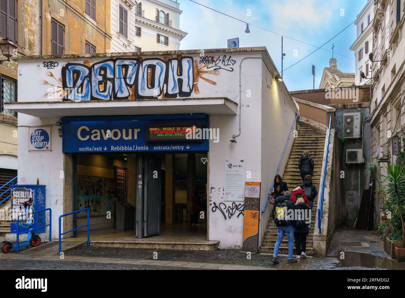 Italy, Rome, Latium, painted roof of the metro station, Via Cavour ...