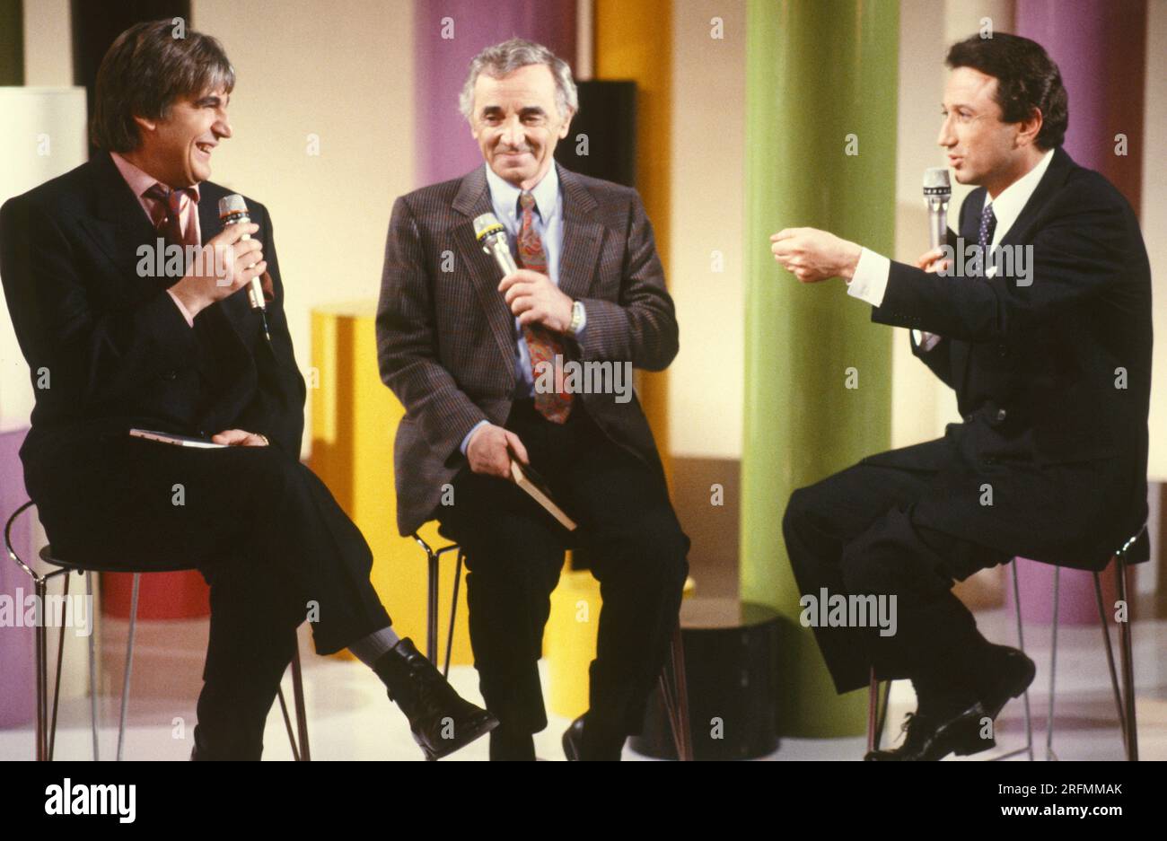 Charles Aznavour and Serge Lama on the set of a variety TV show ...