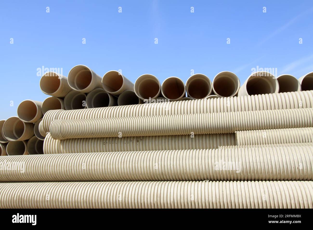 white polyethylene plastic thread pipeline in a construction site Stock ...