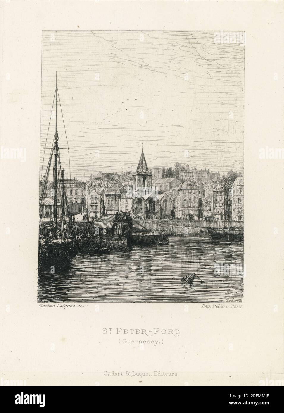 View of St Peter's Port in Guernsey. Illustration from the book "Chez ...