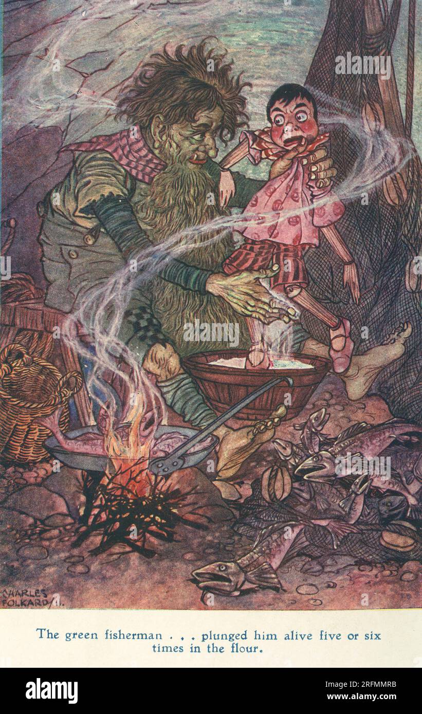 'The Adventures of Pinocchio ': The green fisherman... plunged him ...