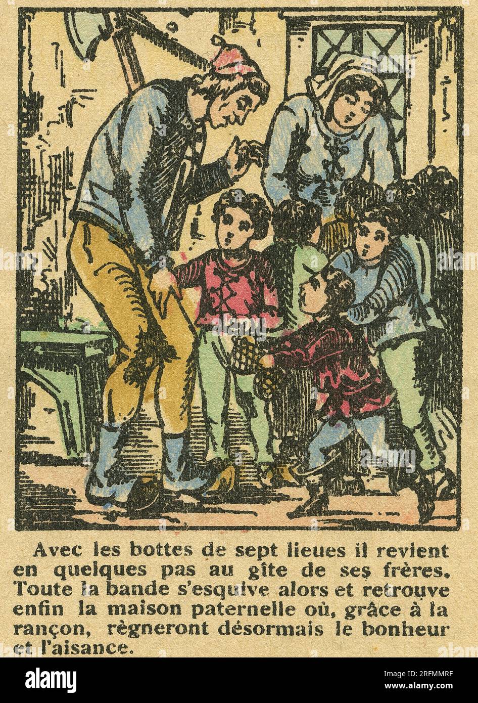 'Hop-o'-My-Thumb': the children come home with the money. Epinal image ...