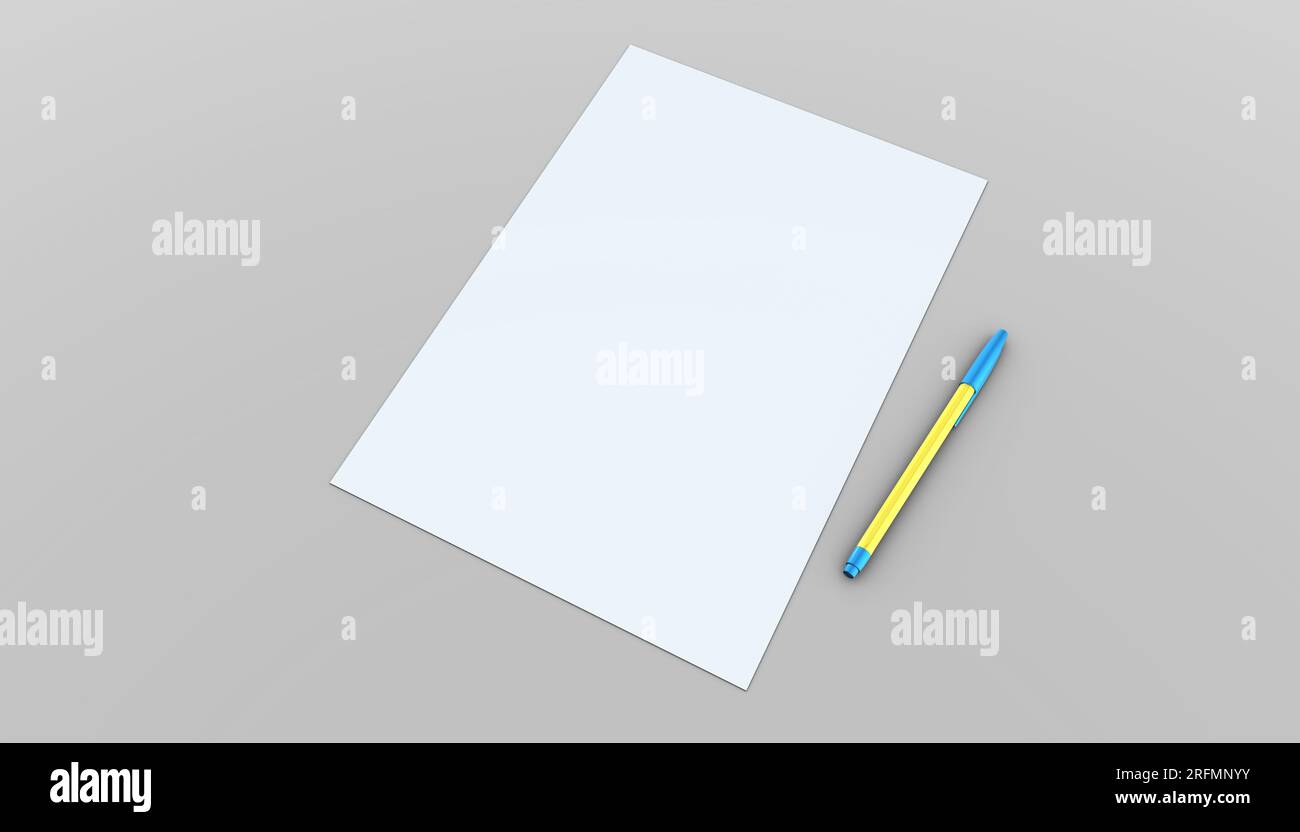 Blank sheets template with pen - 3D illustration Stock Photo - Alamy