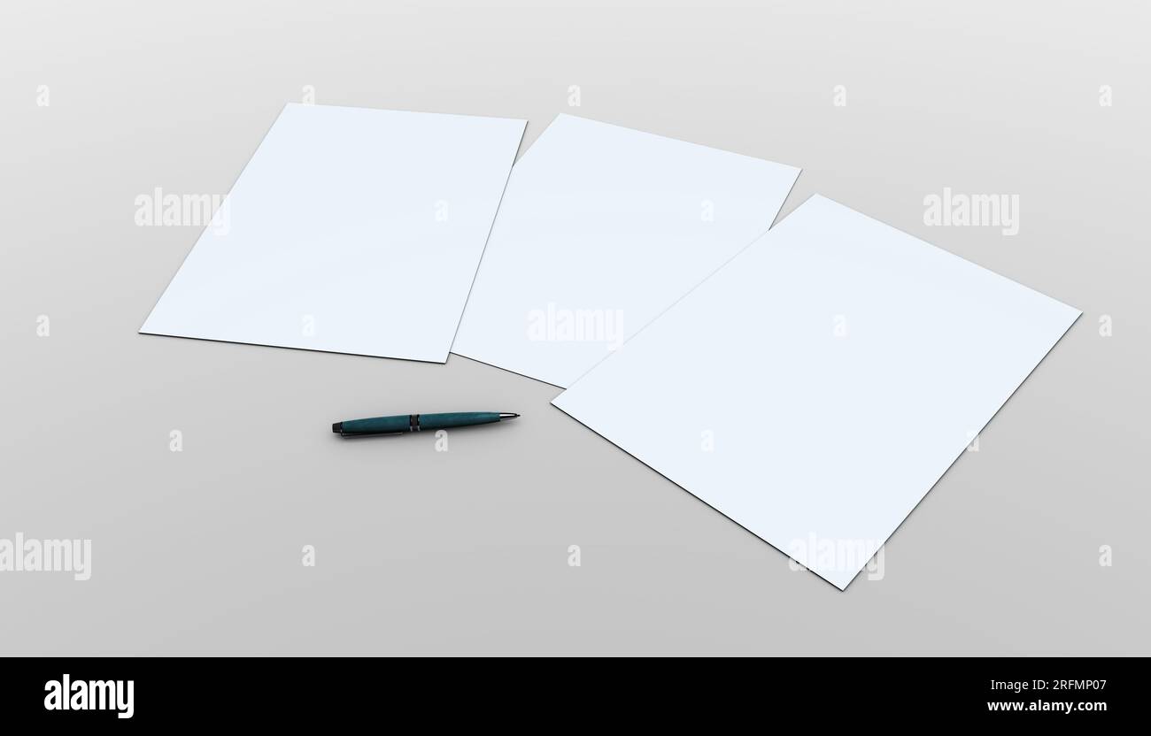 Blank sheets template with pen - 3D illustration Stock Photo - Alamy