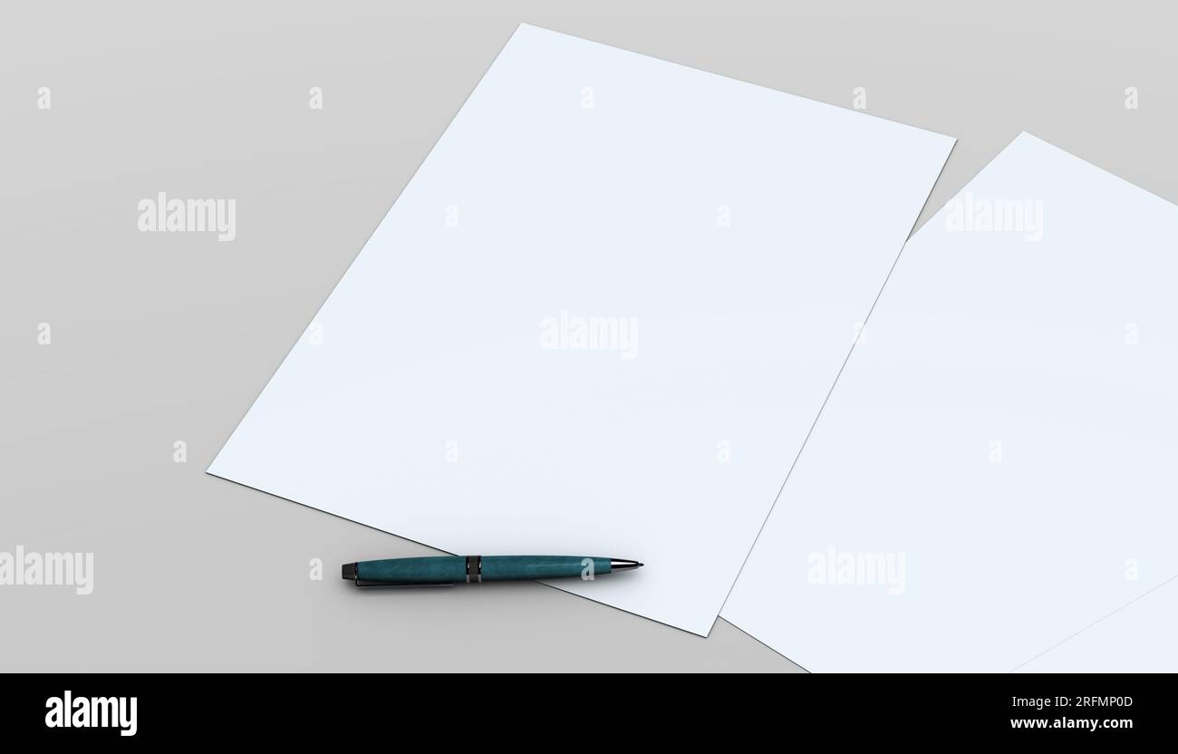 Blank sheets template with pen - 3D illustration Stock Photo - Alamy