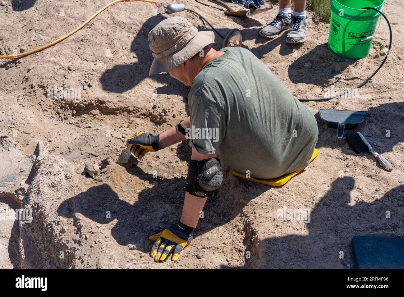 Dinosaur bone fossils being excavated in the Burpee Dinosaur Quarry in ...