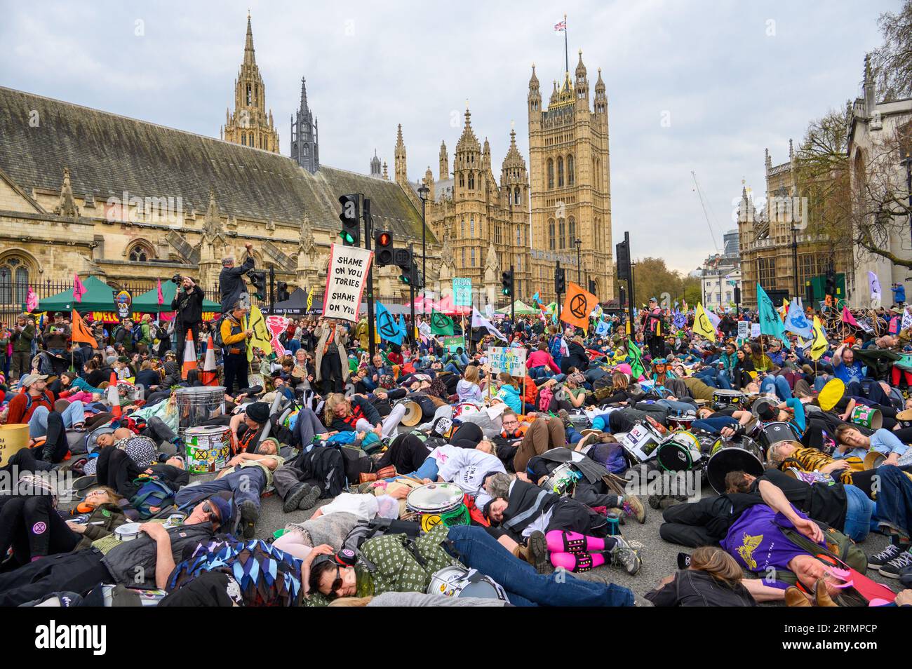 LONDON - April 22, 2023: Join the XR march and witness the striking die ...