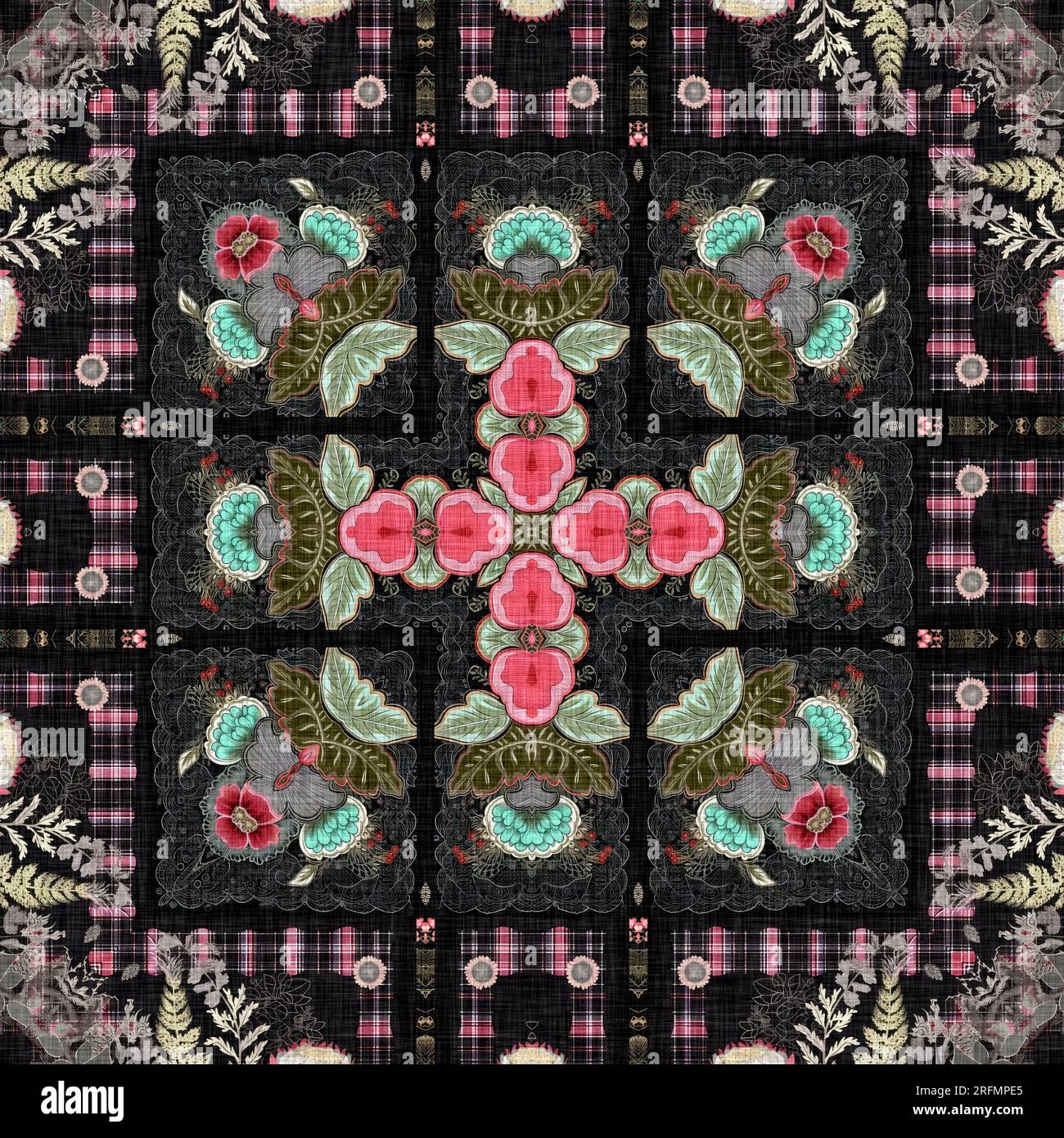 Boho folkloric flower pattern with a gypsy retro style. Repeatable ...