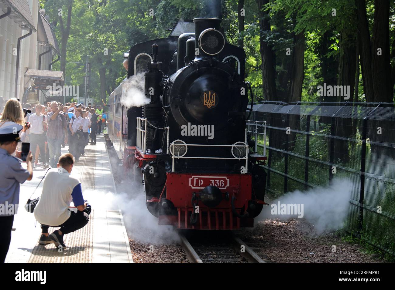 KYIV, UKRAINE - AUGUST 2, 2023 - A vintage GR-336 steam locomotive ...