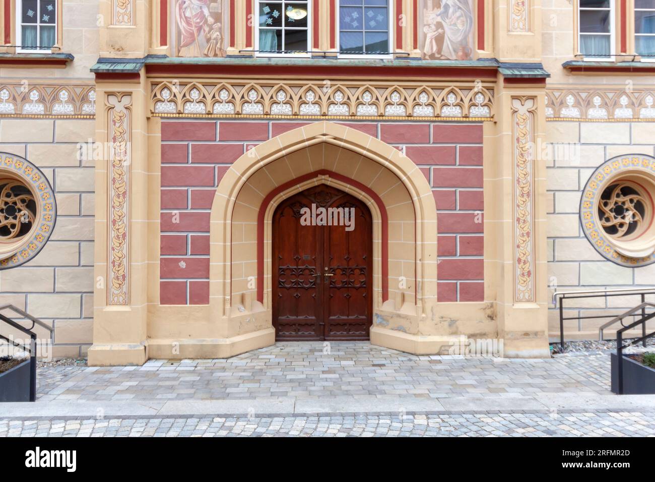 Neo-Gothic Hospital of the Holy Spirit. Main entrance. Bad-Waldsee ...