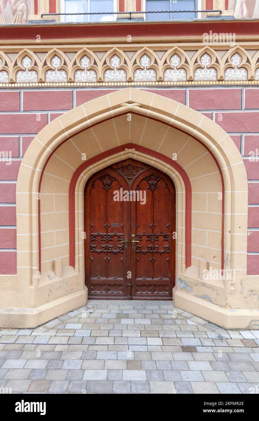 Neo-Gothic Hospital of the Holy Spirit. Main entrance. Bad-Waldsee ...
