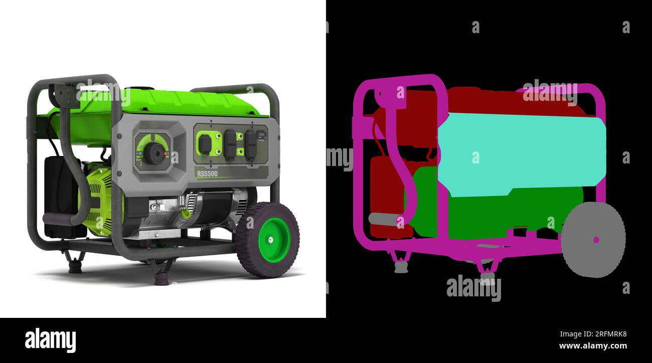 Modern compact electrical generator perspective view 3d render on white ...